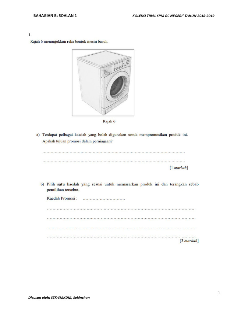 Bahagian B - Soalan 1 - Trial2 SPM 2018-19 | PDF