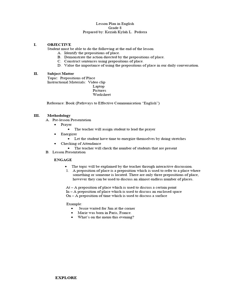 Lesson Plan in English DEDUCTIVE TEACHINGKeziah | PDF | Lesson Plan ...