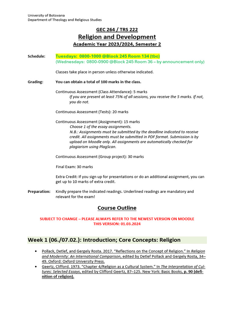 Religion and Development_GEC264_Course Outline | PDF