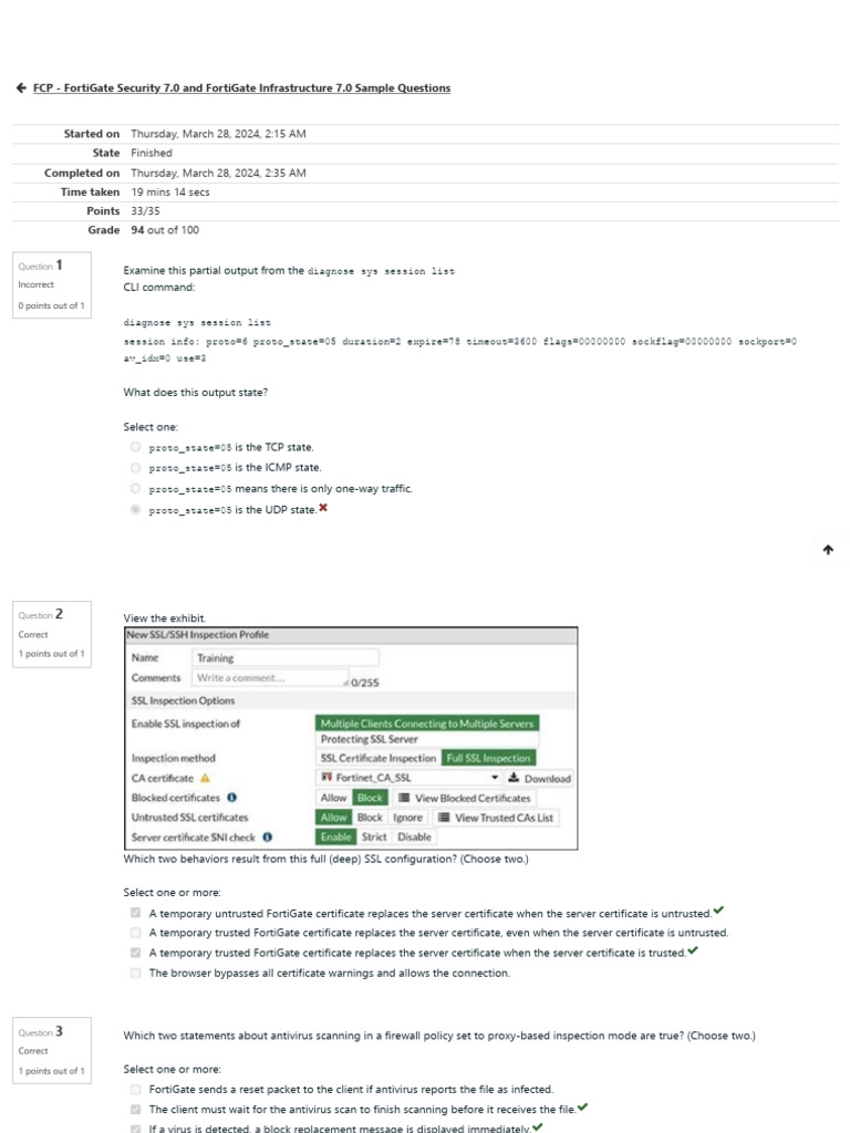 NSE 4 7.0 Sample Questions_ Attempt review | PDF | Ip Address | Firewall (Computing)