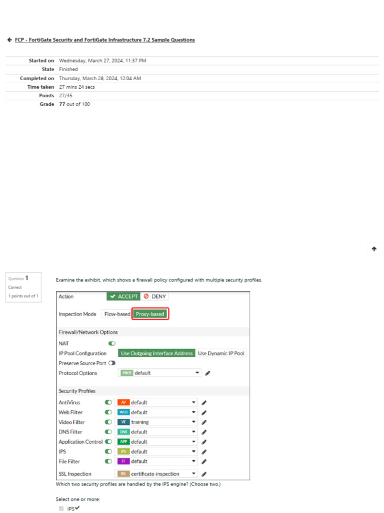 FortiGate Security and FortiGate Infrastructure 7.2 Sample Questions ...