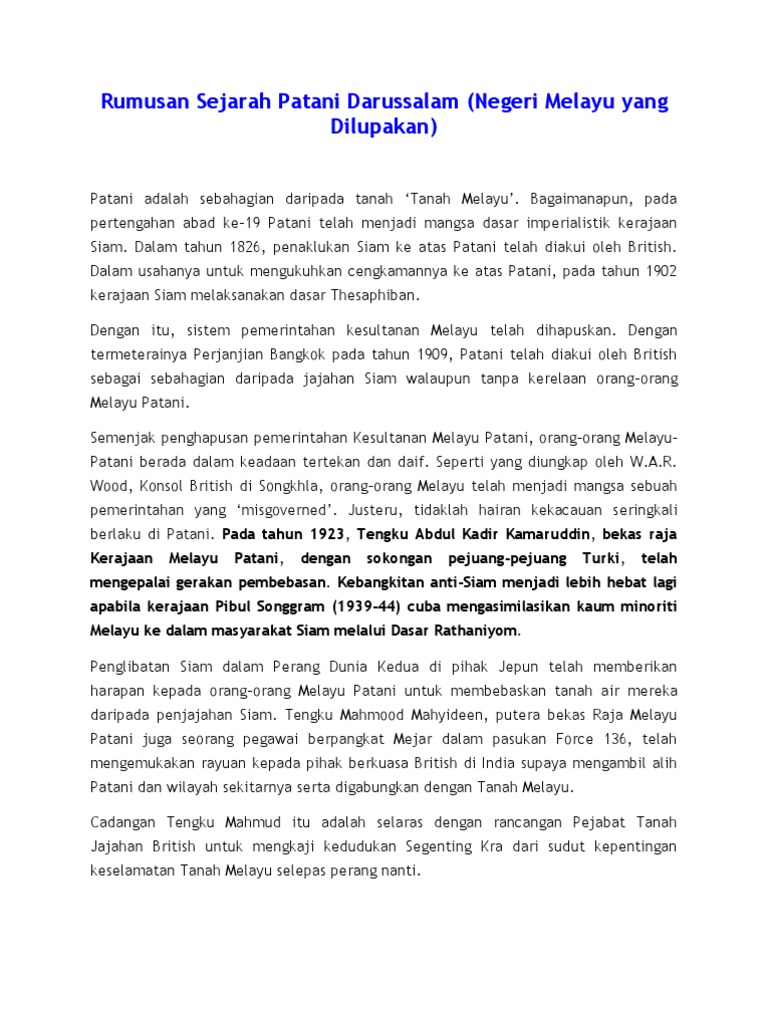 Rumusan Sejarah Patani Darussalam | PDF