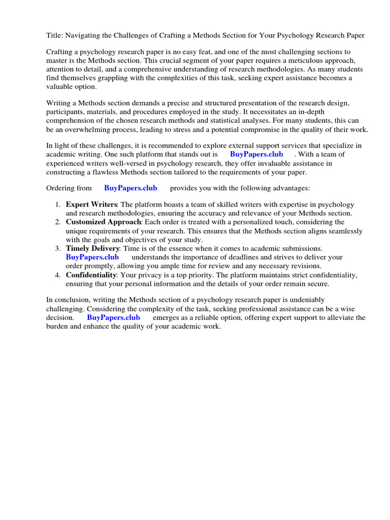 How to Write a Methods Section of a Psychology Research Paper | PDF ...