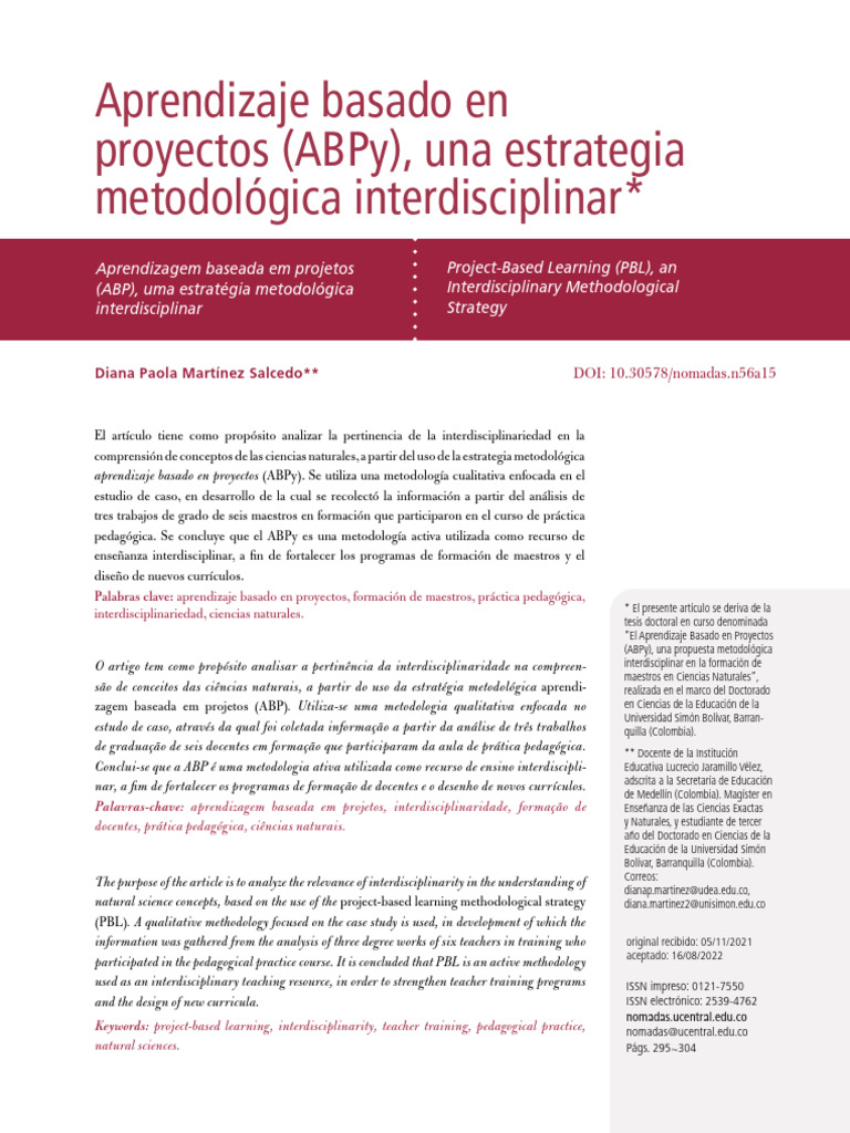Aprendizaje Basado en Proyectos y Una Estrategia Metodologica Interdisciplinar | PDF | Enseñando ...