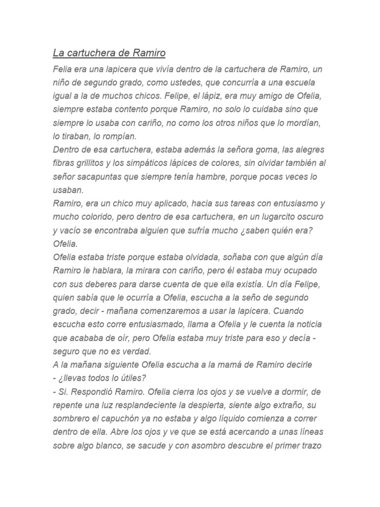 La cartuchera de Ramiro: amistad y alegría | PDF | Poesía