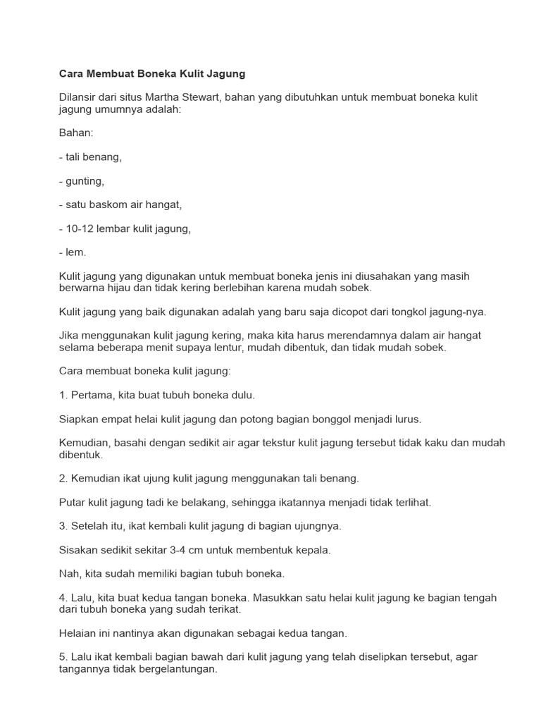 Panduan Membuat Boneka Kulit Jagung | PDF
