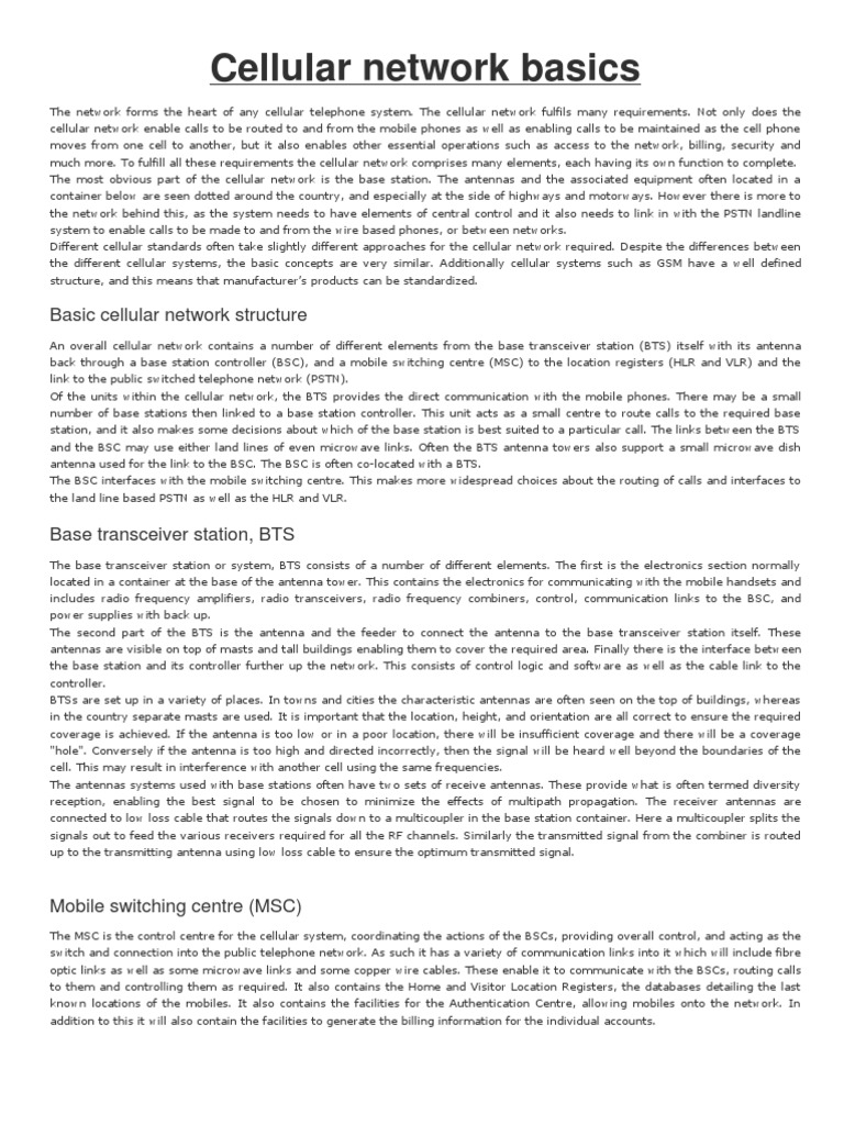 Cellular Network Basics | PDF | Cellular Network | Mobile Phones