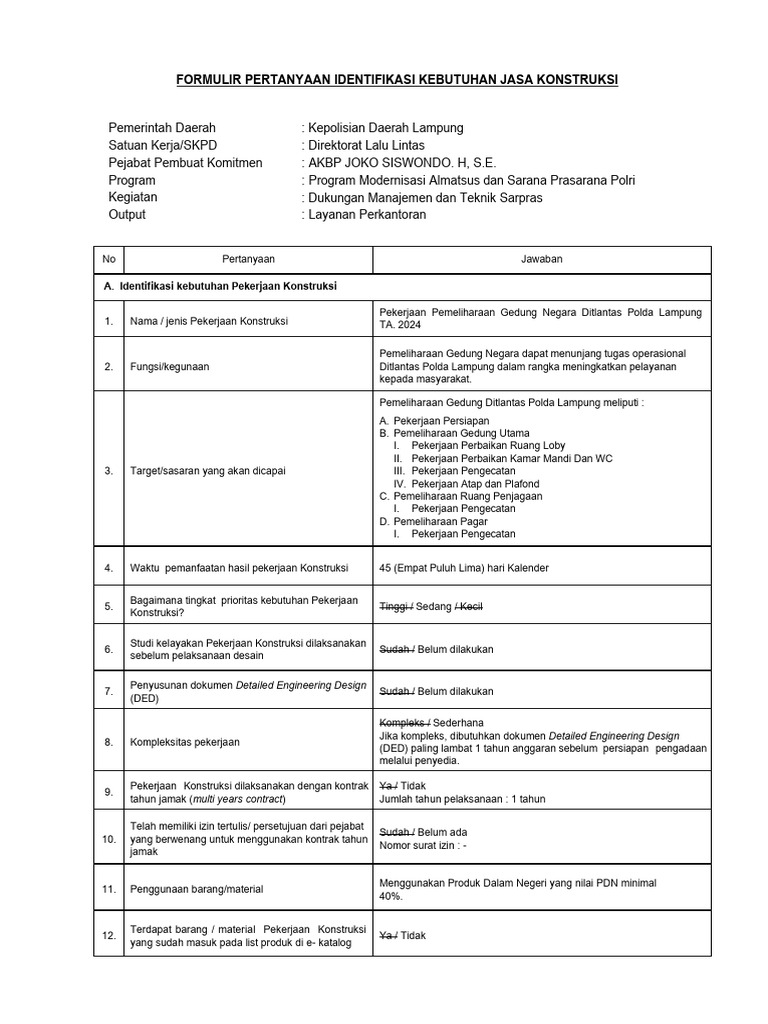 Formulir Identifikasi Har Gedung 2024 | PDF