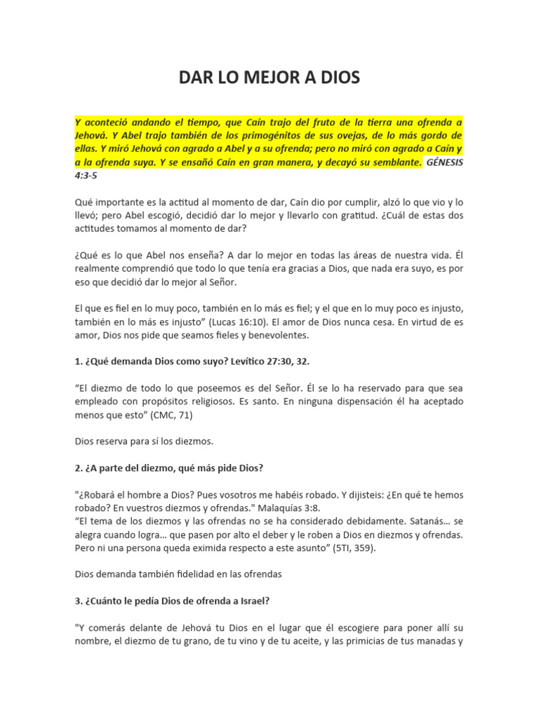 Dar Lo Mejor A Dios | Descargar gratis PDF | Diezmo