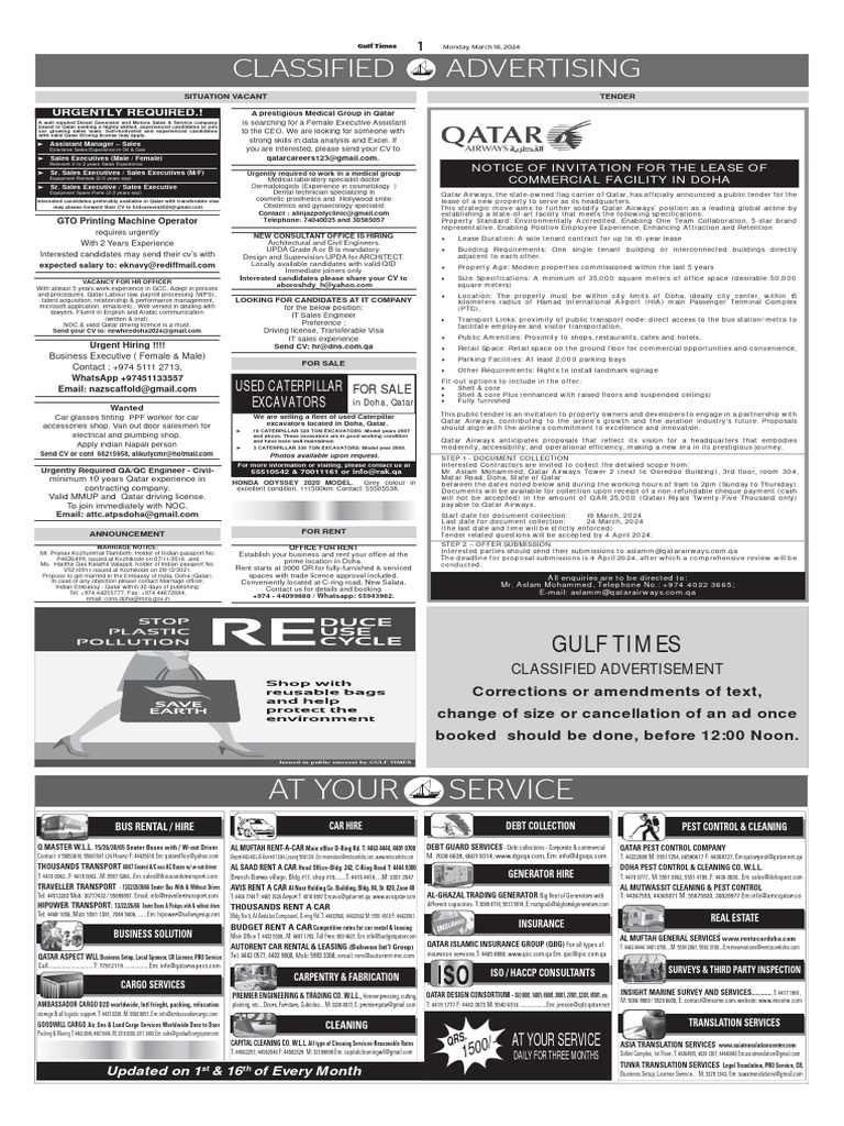 Classified 20240318 1 | PDF | Car Rental | Qatar