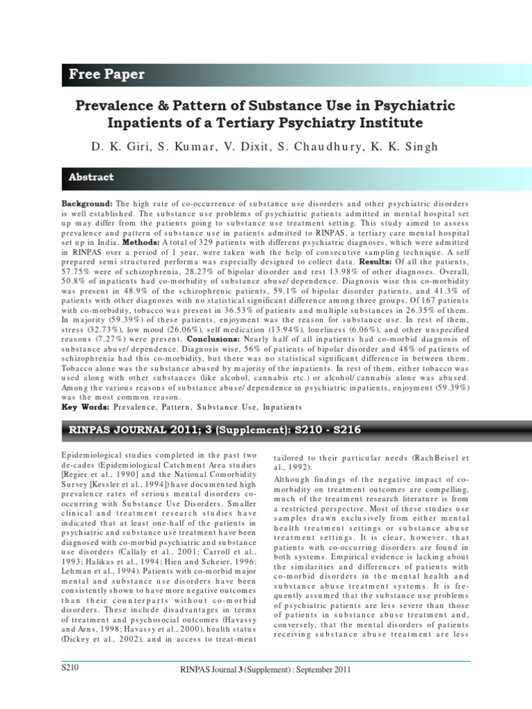2011 - RINPASJ - Prevalence and Pattern of Substance Use in A Tertiary ...