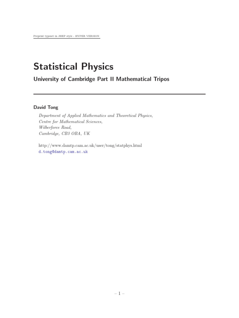 Statistical Physics: University of Cambridge Part II Mathematical ...