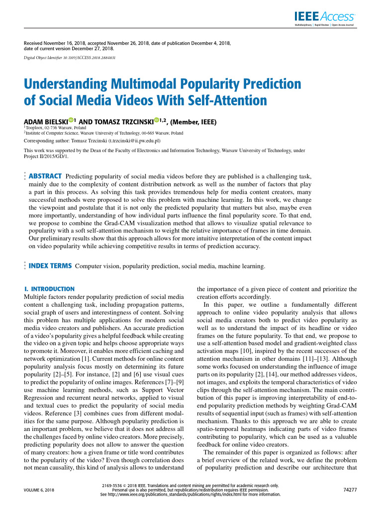 Understanding Multimodal Popularity Prediction Of Social Media Videos With Self Attention Pdf