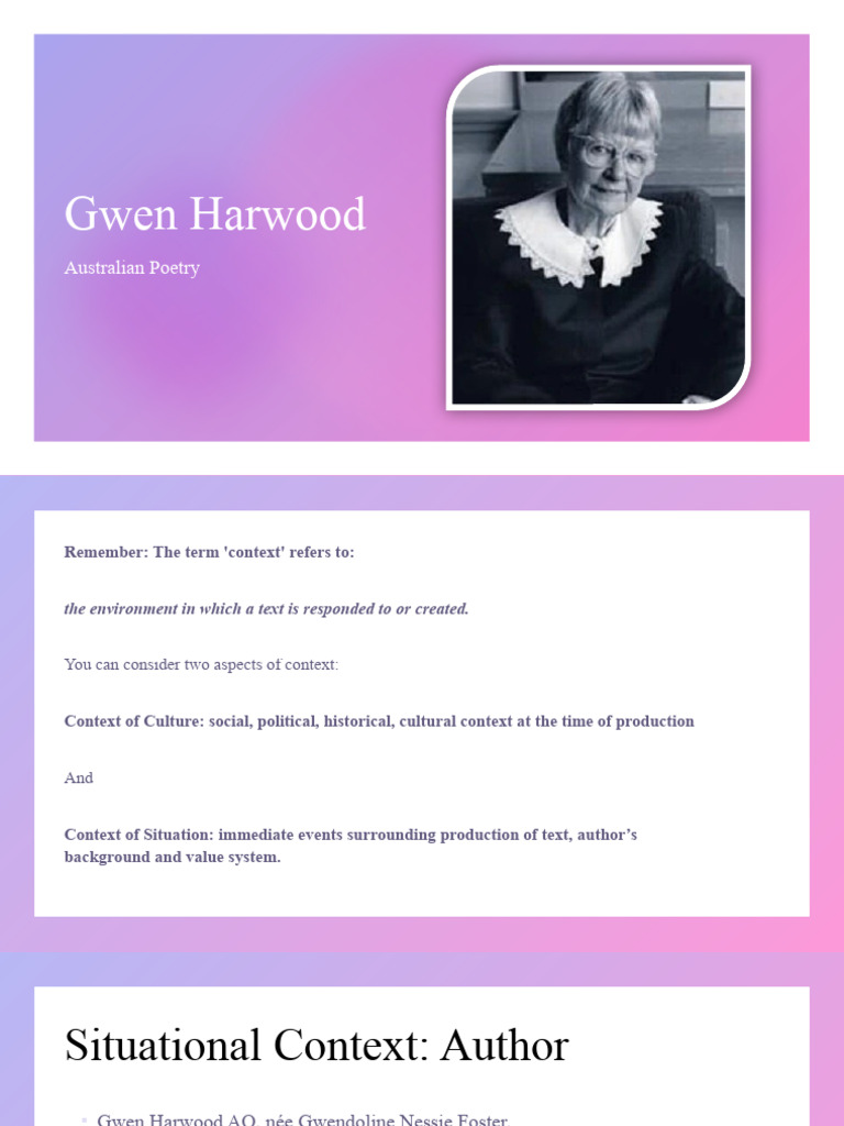 Gwen Harwood Context | PDF | Poetry | Classics