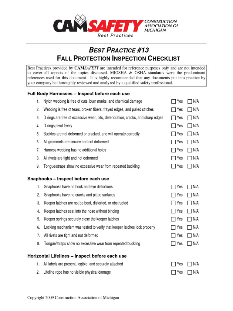 Fall Protection Inspection Checklist 1 | PDF | Rope | Wear Fall Protection Inspection Checklist 1 | PDF | Rope | Wear