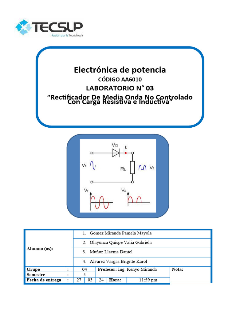 Lab 03-Rectificador de Media Onda No Controlado | PDF | Rectificador | Energia electrica