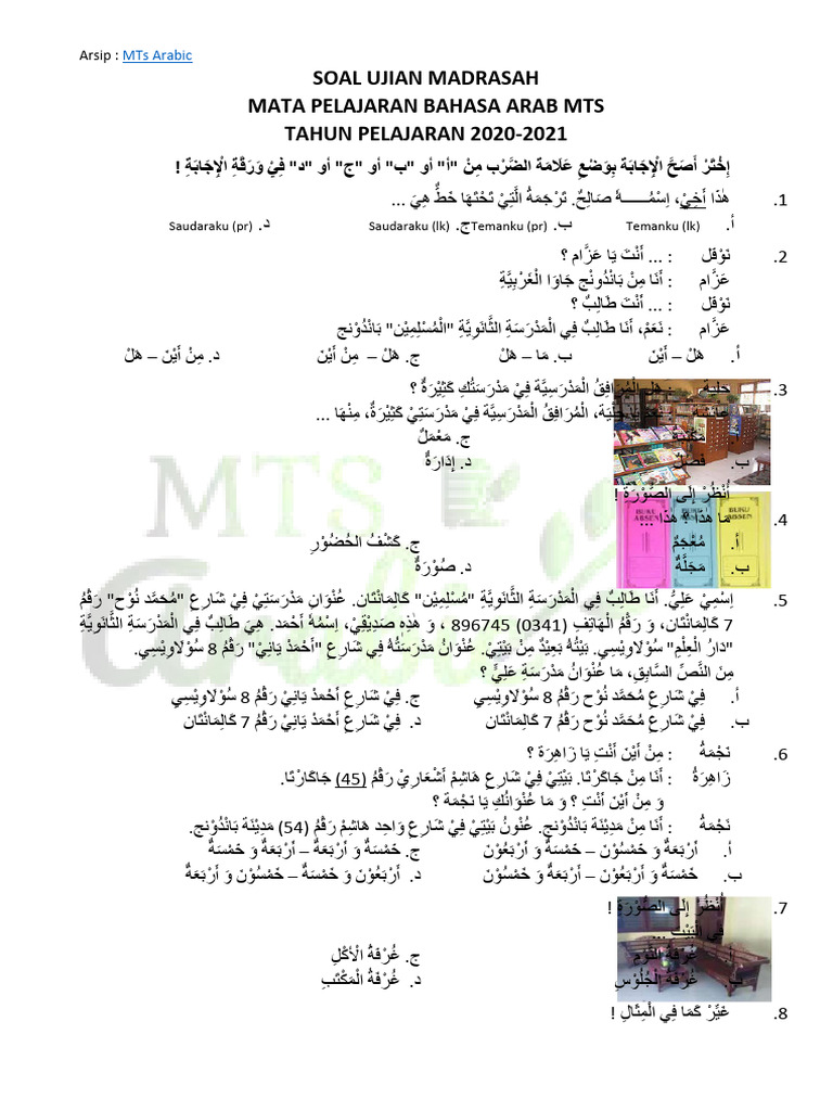 Soal UM Bahasa Arab MTs TP 2020-2021 | PDF