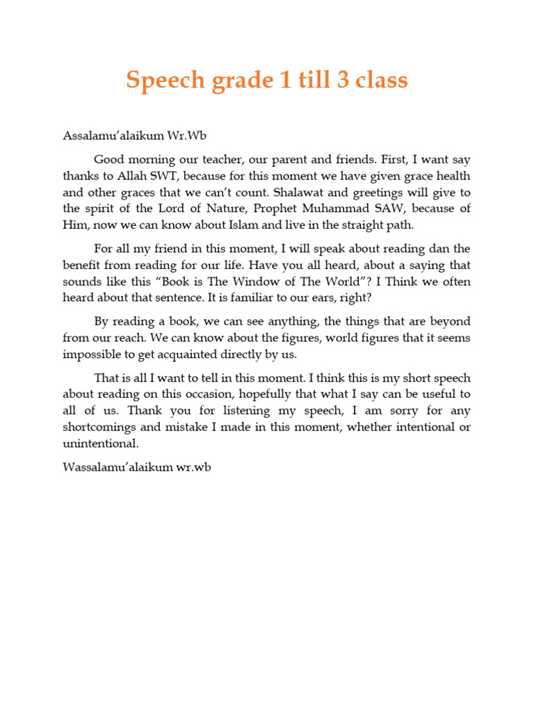 Speech Grade 1 Till 6 Class | PDF | Knowledge | Abrahamic Religions Speech Grade 1 Till 6 Class | PDF | Knowledge | Abrahamic Religions