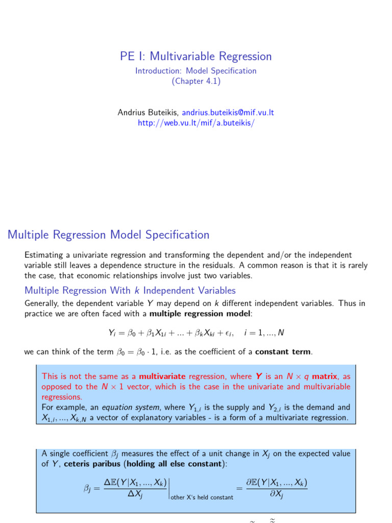Multivariable Regression Model Overview | PDF | Vector Autoregression | Ordinary Least Squares