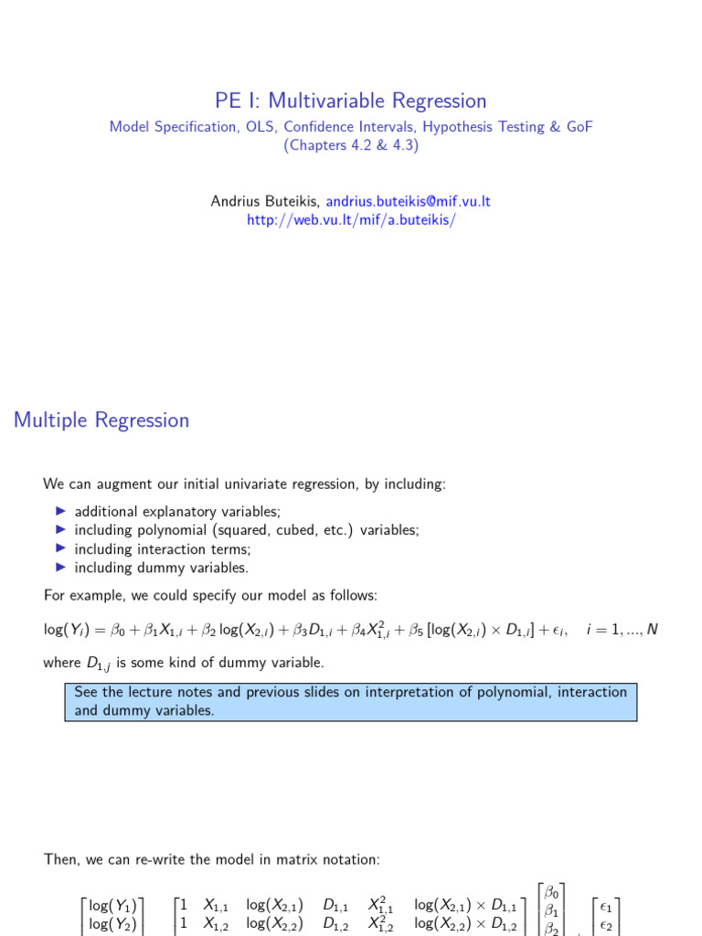 Multivariable Regression Guide | PDF | Ordinary Least Squares | Vector Autoregression