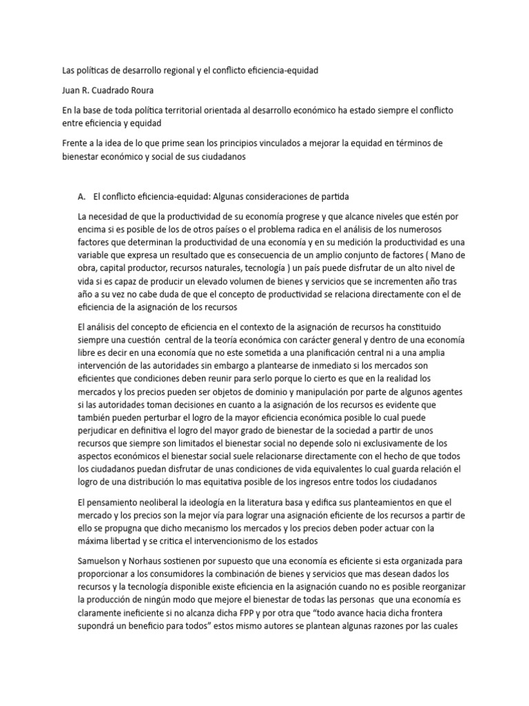 Las Políticas de Desarrollo Regional y El Conflicto Eficiencia | PDF ... Las Políticas de Desarrollo Regional y El Conflicto Eficiencia | PDF ...