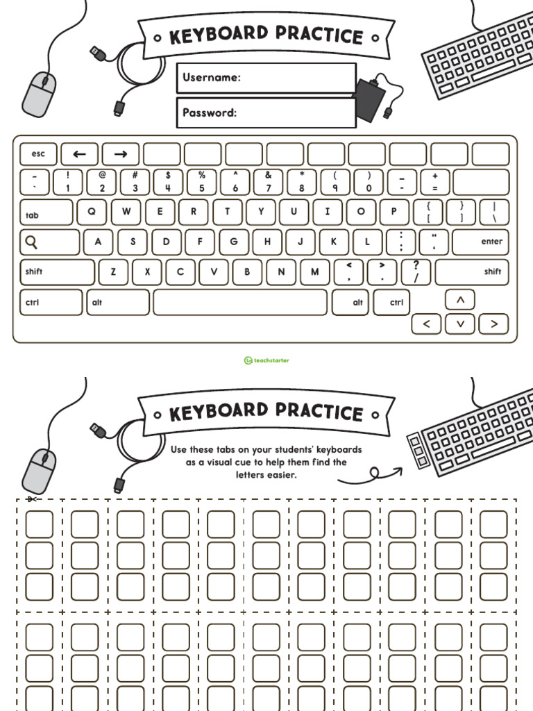 Colour Coded Computer Keyboard Template Adobe Reader Blackand White | PDF