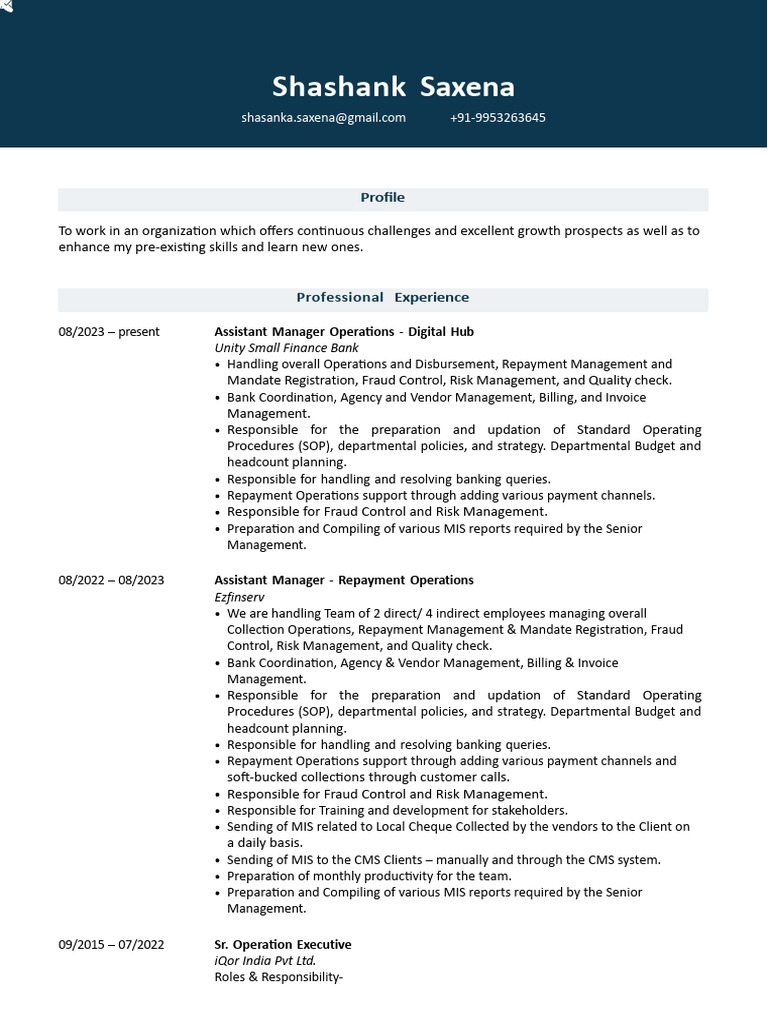 Shashank Resume | PDF | Banks | Customer