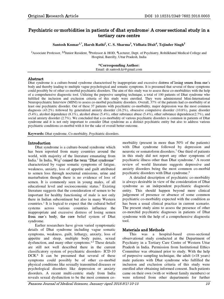 2018 - PJMS - Psychiatric Comorbidity in Patients of Dhat Syndrome ...
