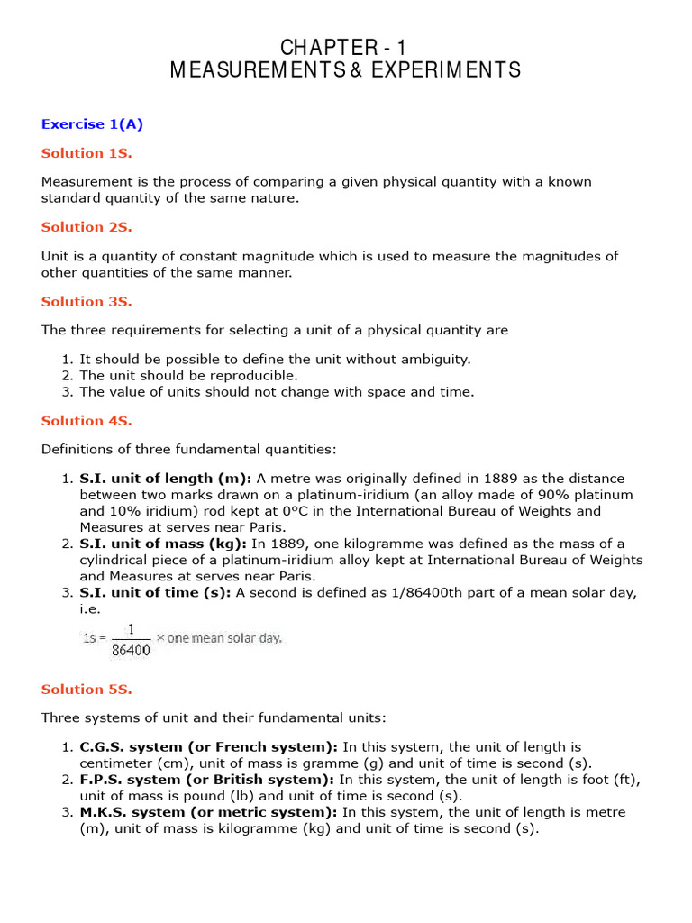 Chapter - 1 Measurements & Experiments: Exercise 1 (A) | PDF | Pendulum ...