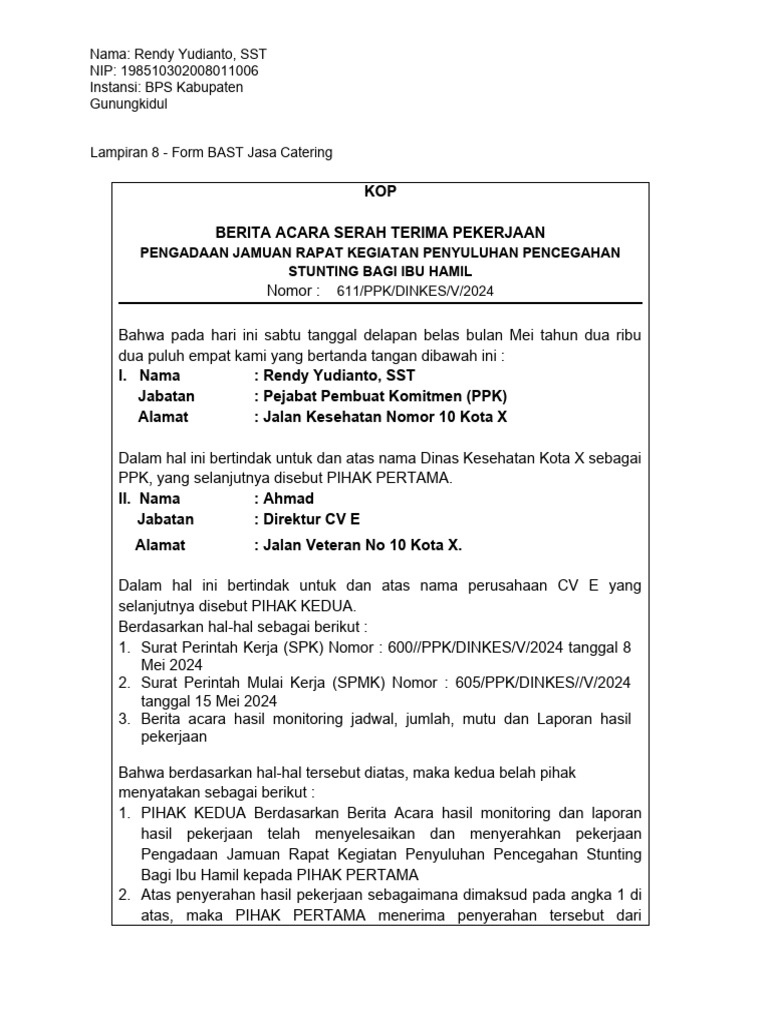 Rendy Yudianto-Lampiran 8 - Form Berita Acara Serah Terima (BAST) Jasa ...