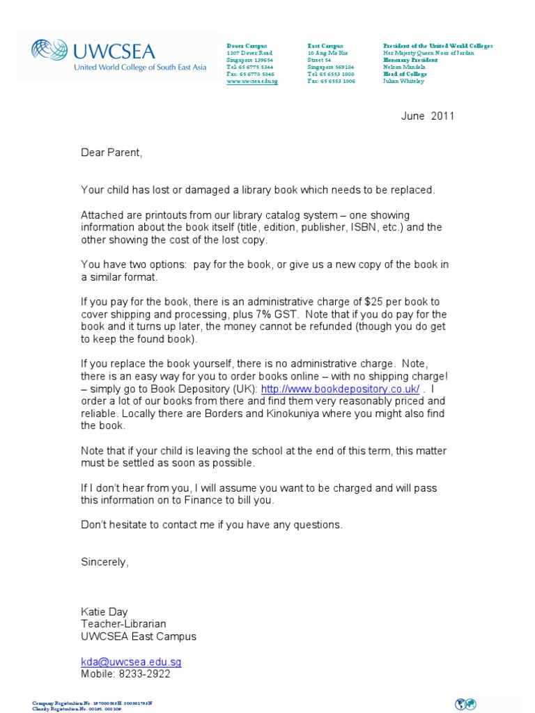Letter for Lost Library Book | PDF