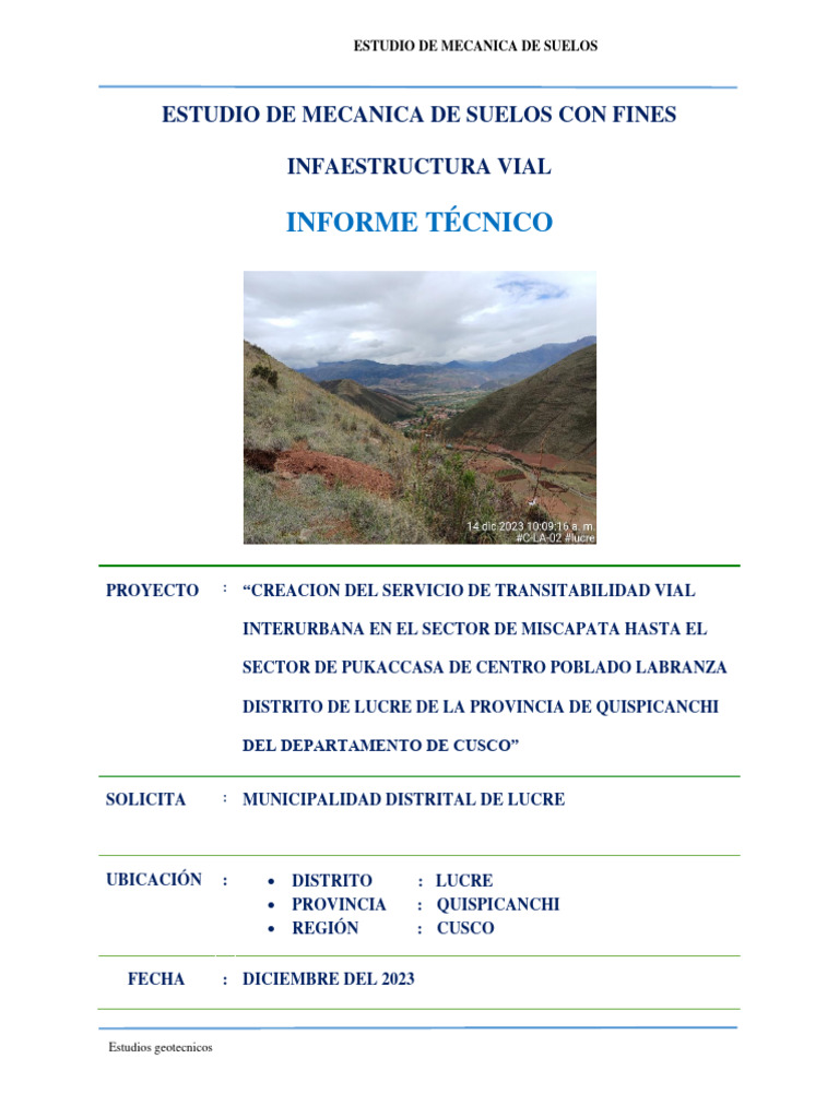 Estudio de Mecanica de Suelos Con Fines Infaestructura Vial Compilado | PDF | Clima | Ciencias ...