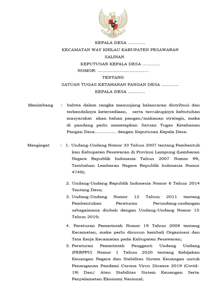 Keputusan Satgas Ketahanan Pangan Desa | PDF