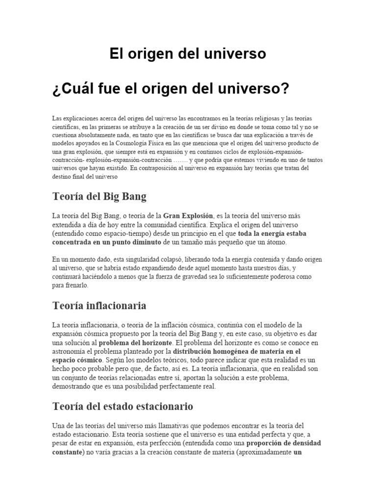 Teorías del Origen del Universo | PDF | Universo | Big Bang