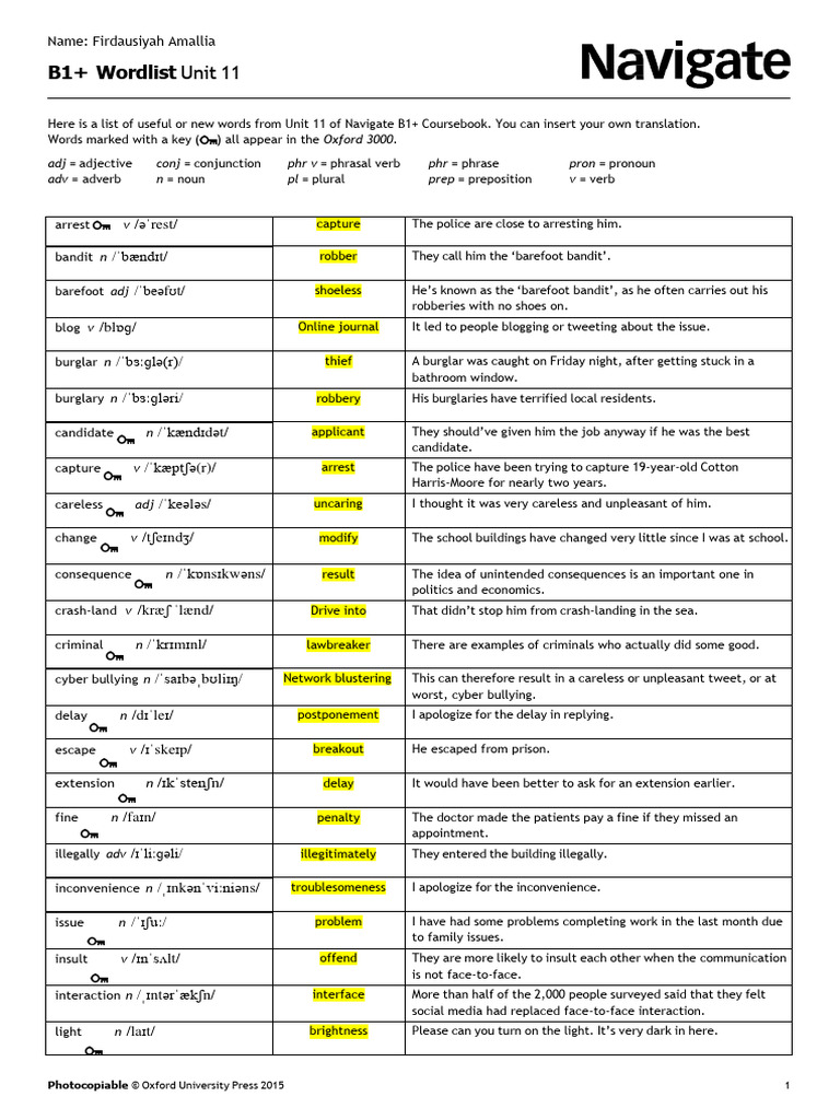 Wordlist Unit 11 - Firda | PDF | Linguistics | Syntax