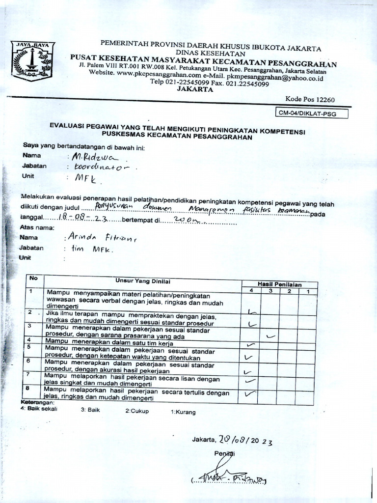 Evaluasi Pasca Pelatihan MFK | PDF Evaluasi Pasca Pelatihan MFK | PDF