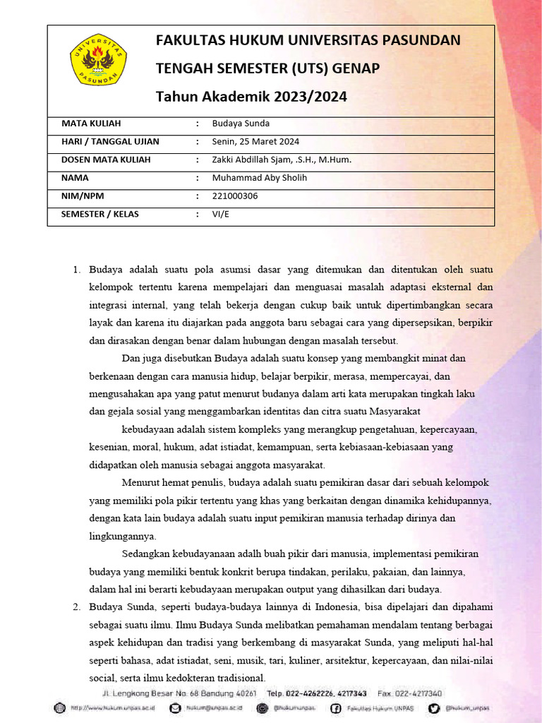 Lembar Jawaban UTS Budaya Sunda | PDF