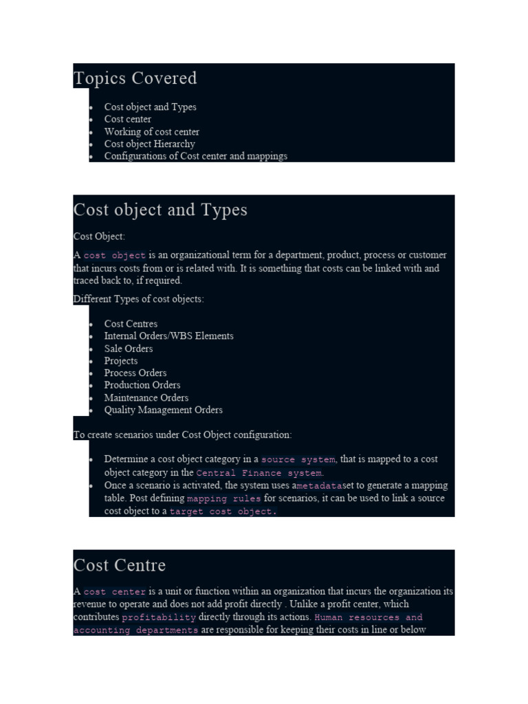 Cost Center & Object Hierarchy Guide | PDF | Page Layout | Fuel Economy In Automobiles