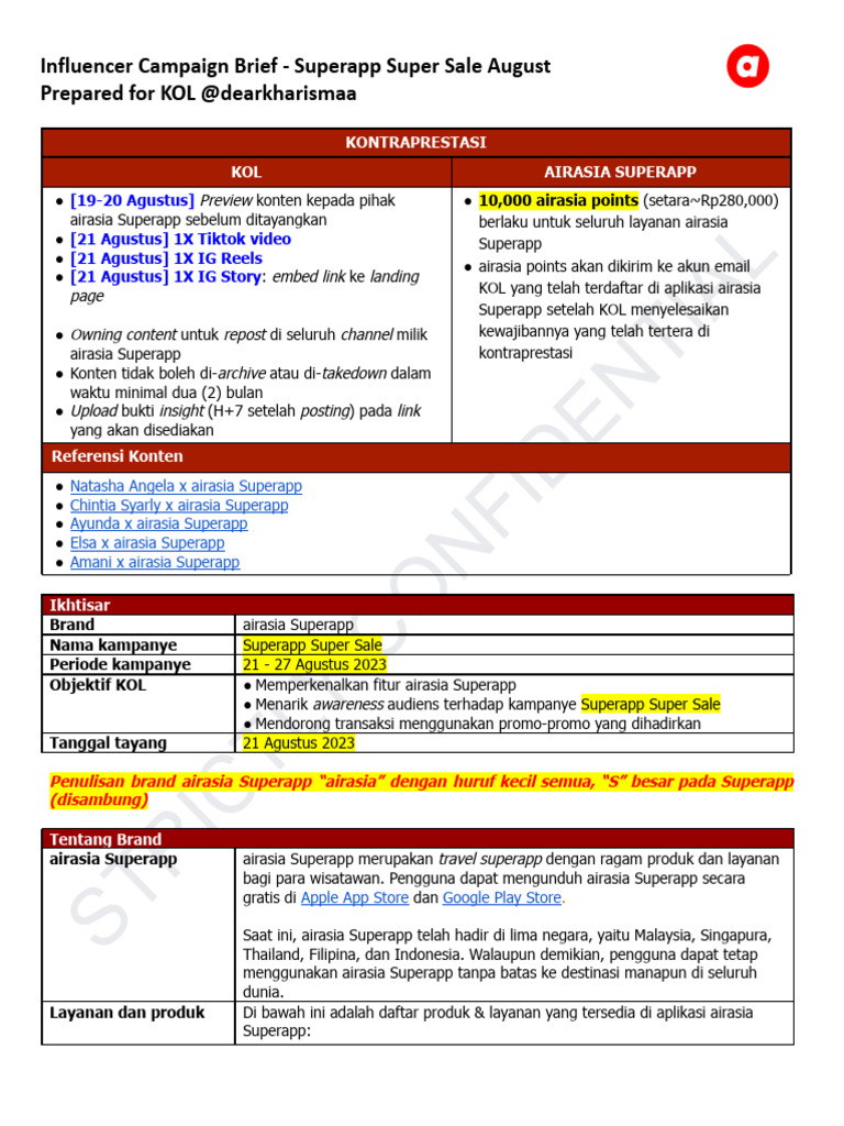 Contoh Membuat Brief KOL - Superapp Super Sale August | PDF | Bisnis