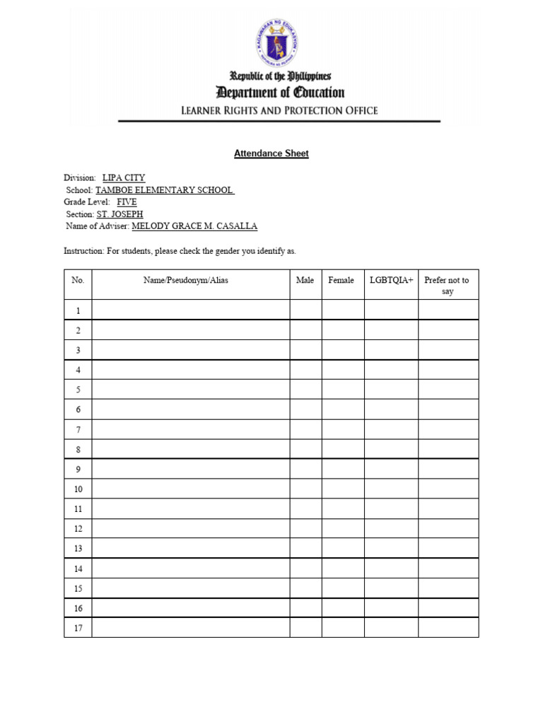 Attendance Sheet (Classroom-Level) | PDF