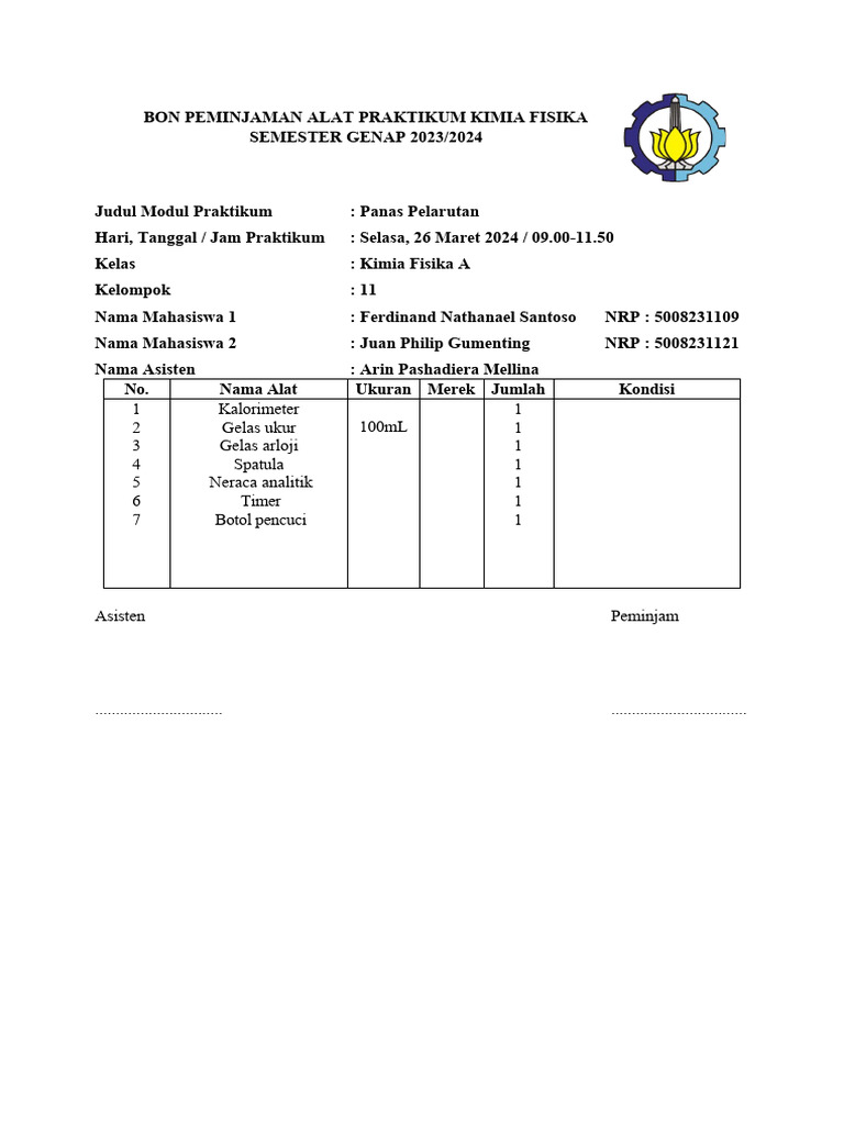 Bon Peminjaman Alat Praktikum Kimia | PDF | Kesehatan Holistik