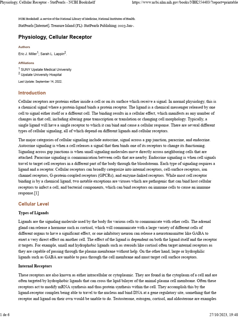 Physiology, Cellular Receptor - StatPearls - NCBI Bookshelf | PDF ...