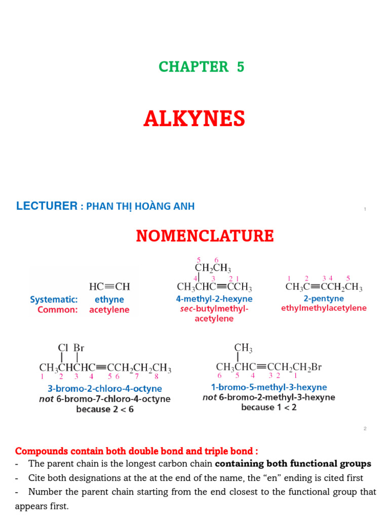 Chapter 5 Alkynes | PDF | Molecules | Chemical Reactions