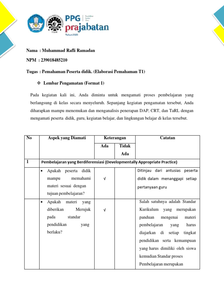 T1 Elaborasi Pemahaman Peserta Didik - Rafli | PDF