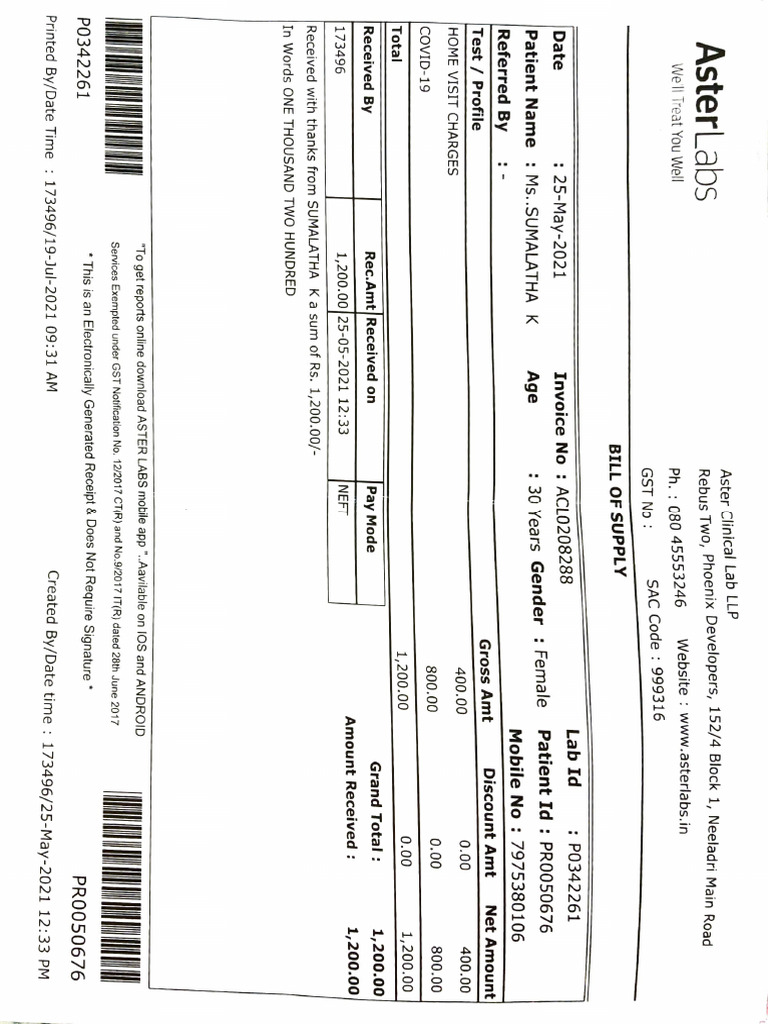 Asterlab Covid Retest Bill | PDF | Ios | Personal Digital Assistant