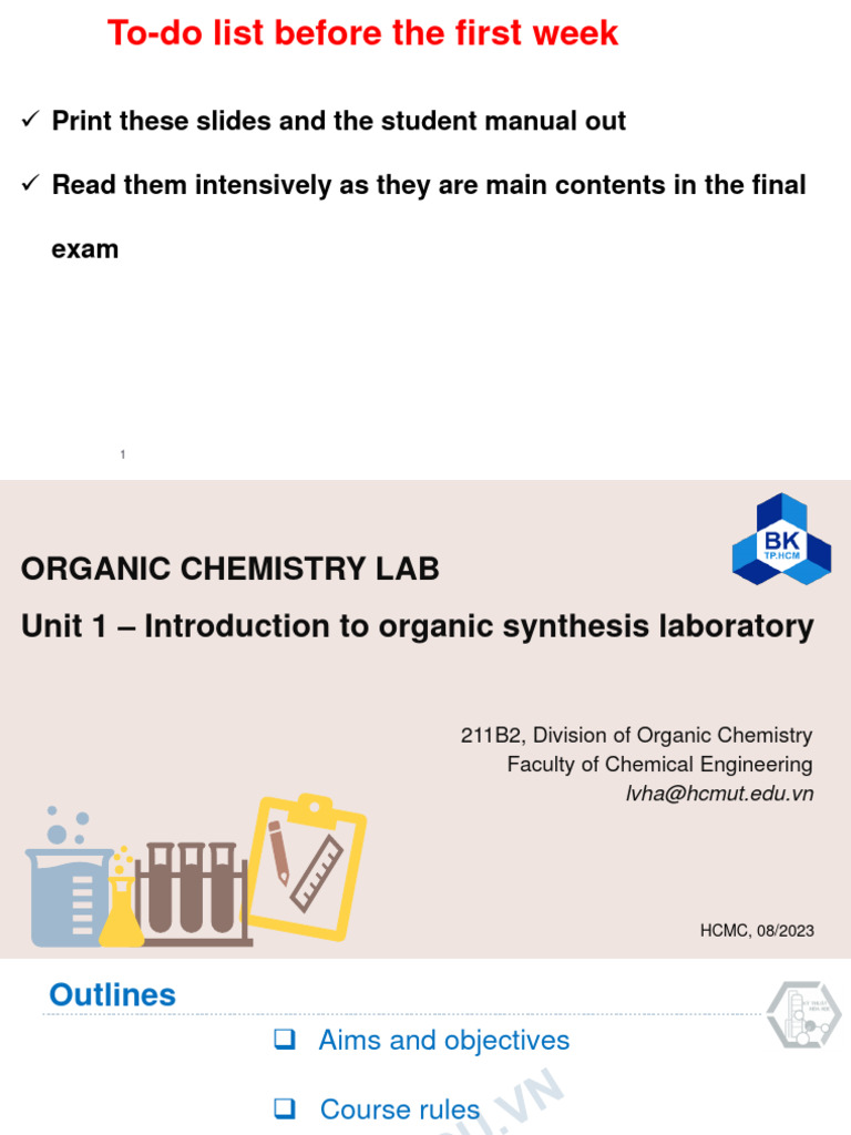 Unit 1 - Org Chem Lab-2023 - Lop Tieng Anh | PDF | Distillation | Solubility