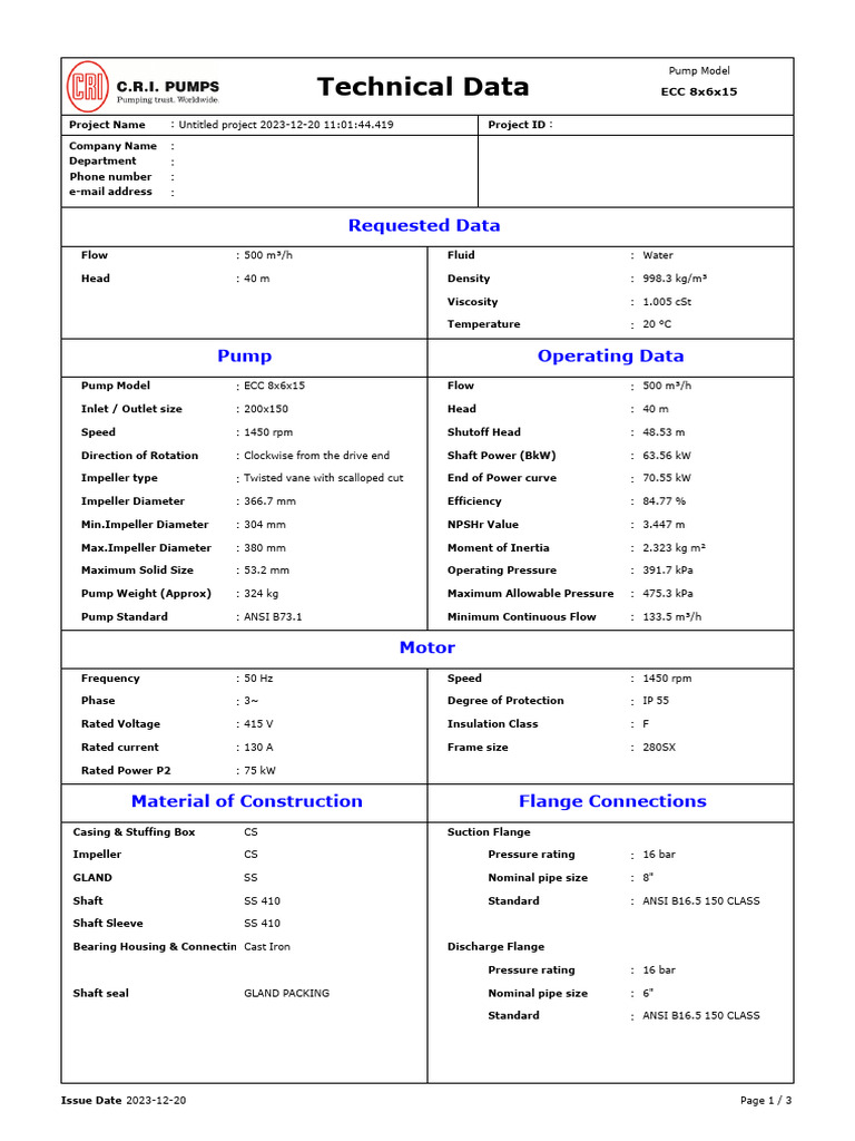 Data Sheet ECC 8x6x15. | PDF | Pump | Chemical Engineering