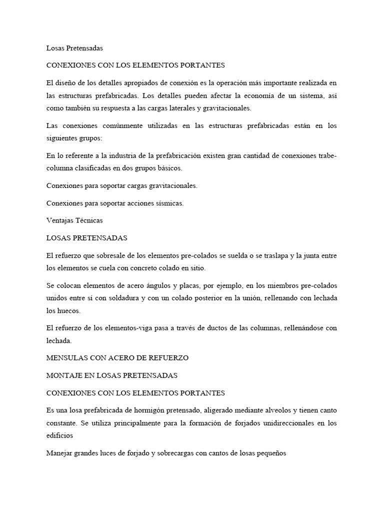 Losas Pretensadas | PDF | Hormigón pretensado | Viga (Estructura)