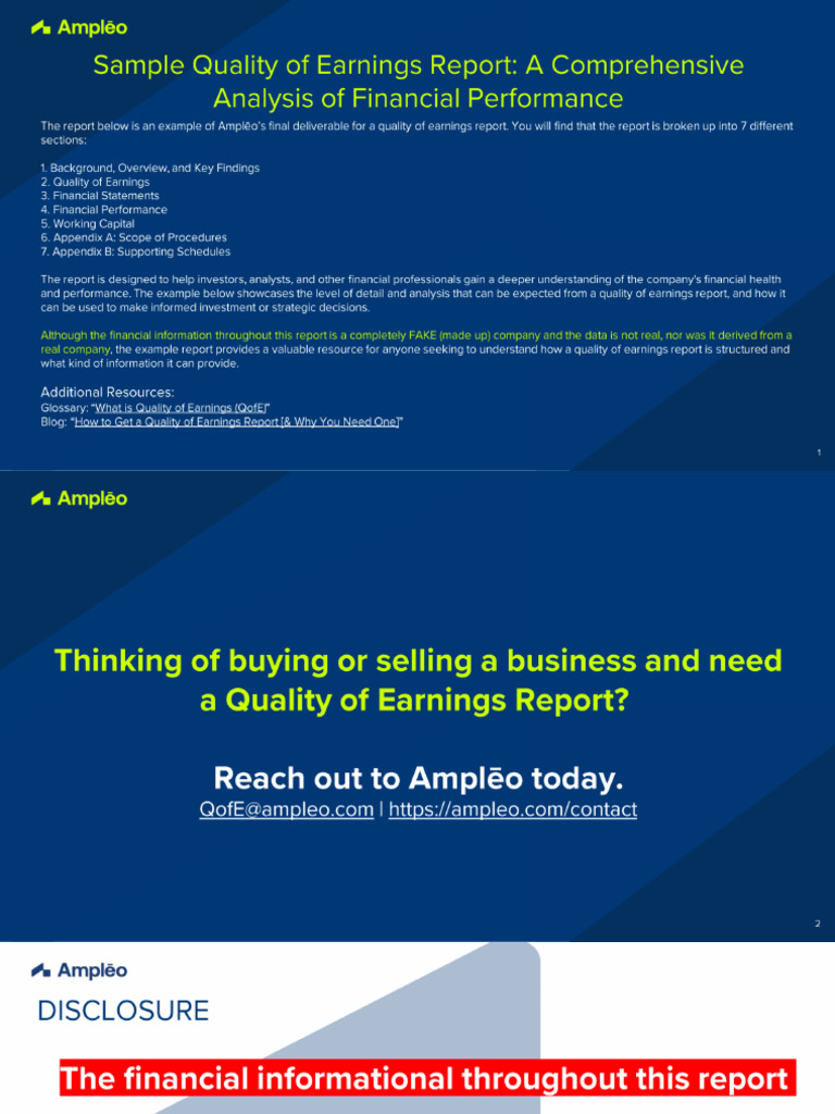 Ampl o Sample Company QofE Report PDF 1710247754 | PDF