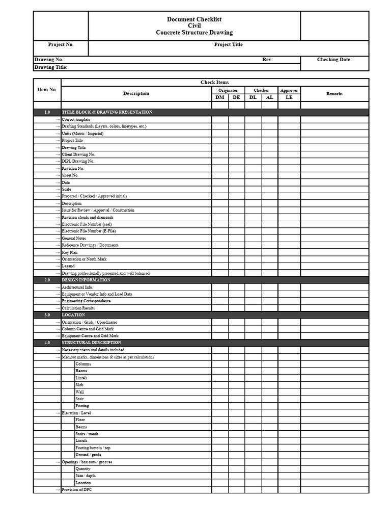 Checklist Concrete Structure Drawing | PDF | Materials | Building Materials